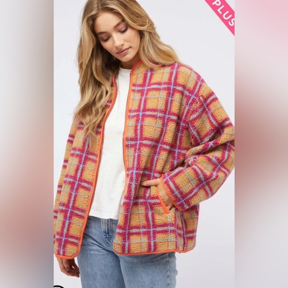 DAVI & DANI | Jackets & Coats | Nwt Davi Dani Plus Plaid Cozy Fuzzy ...